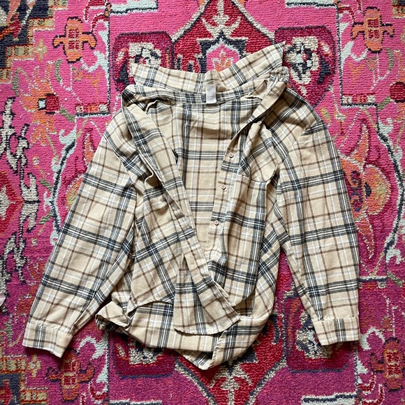 Tops | Neutral Oversized Flannel | Poshmark